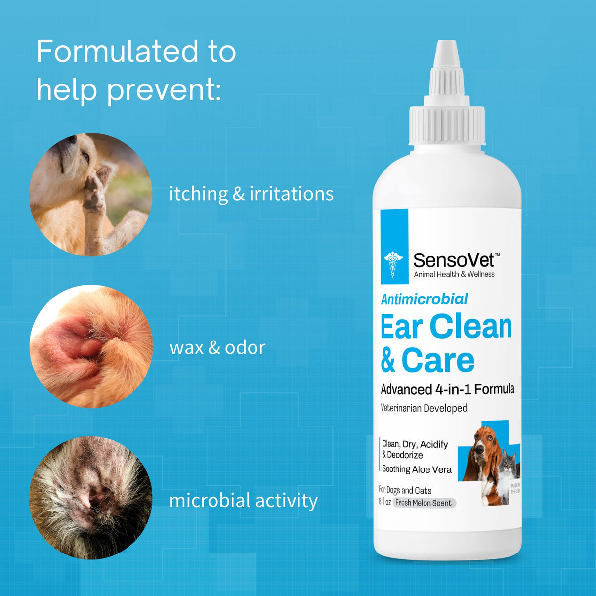 Antimicrobial Ear Clean & Care Solution for Dogs & Cats - 8oz – SensoVet