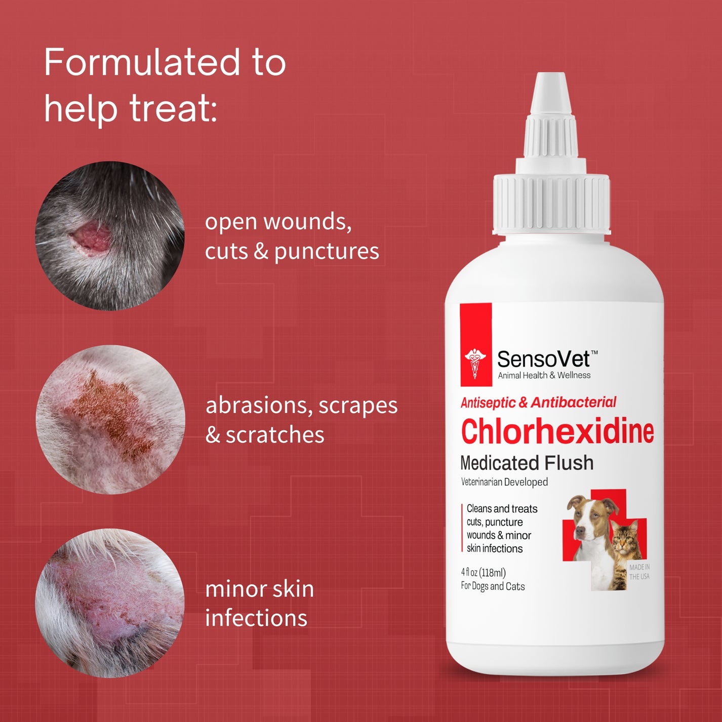 Chlorhexidine Wound First Aid Flush for Dogs & Cats - 4oz – SensoVet